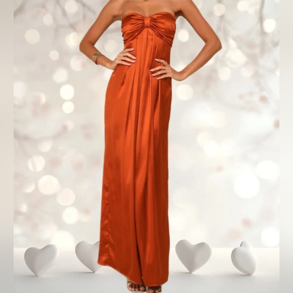 Lulus | Dresses | Lulus Rust Orange Strapless Satin Maxi Dress Size ...